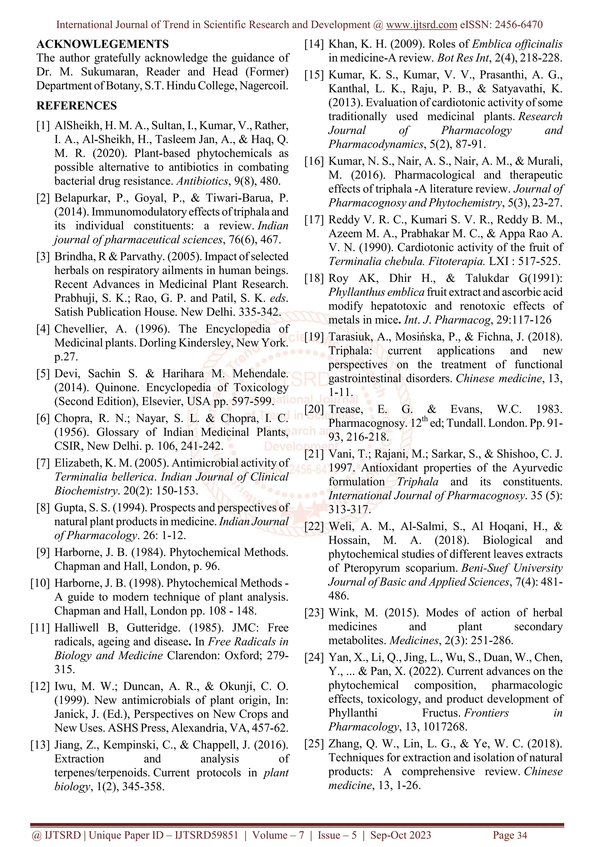 Phytochemical Analysis of the Ayurvedic Formulation, Triphala and its Constituents | PDF