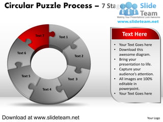 7 pieces pie chart circular puzzle with hole in center process ...