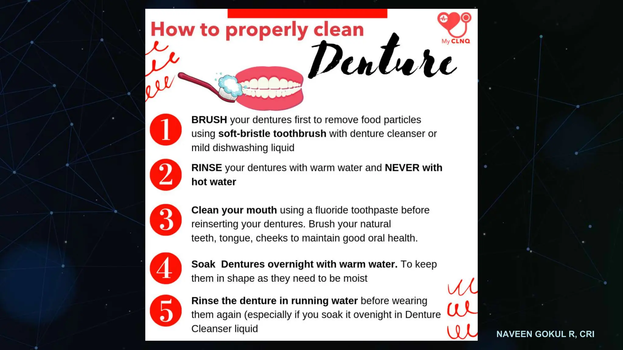 POST OPERATIVE DENTURE INSTRUCTIONS AND MANAGEMENT OF DENTURES FOR ...