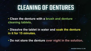 POST OPERATIVE DENTURE INSTRUCTIONS AND MANAGEMENT OF DENTURESFOR ...