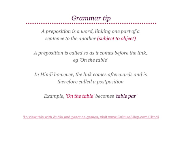 Basic Hindi | Lesson 7 | Postpositions | PPT