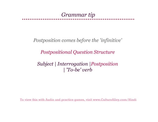 Basic Hindi | Lesson 7 | Postpositions | PPT