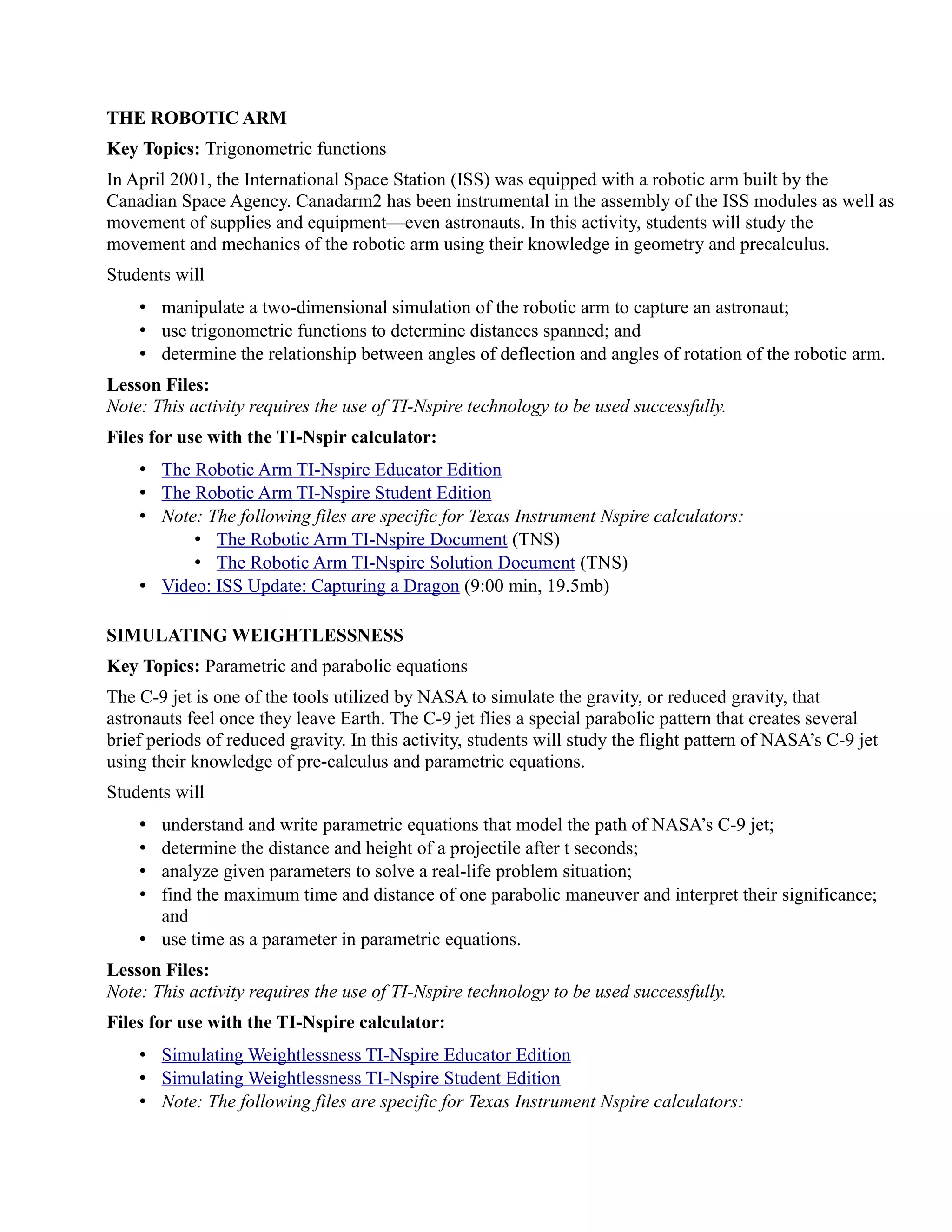 7 Precalculus STEM Lessons from NASA | PDF