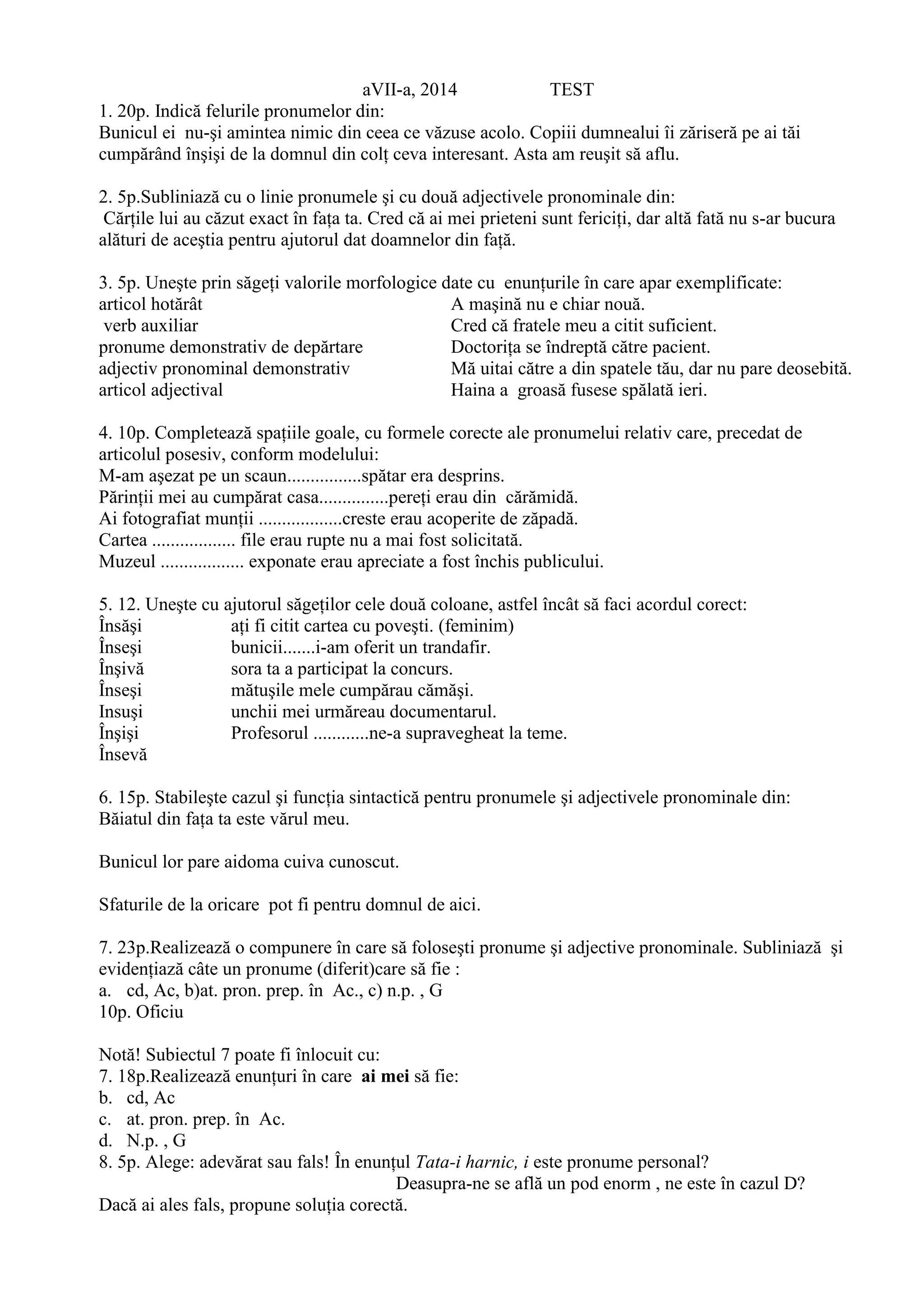 7 pronume romana | DOC