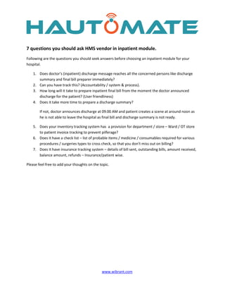 7 questions you should ask hms vendor in inpatient module | PDF