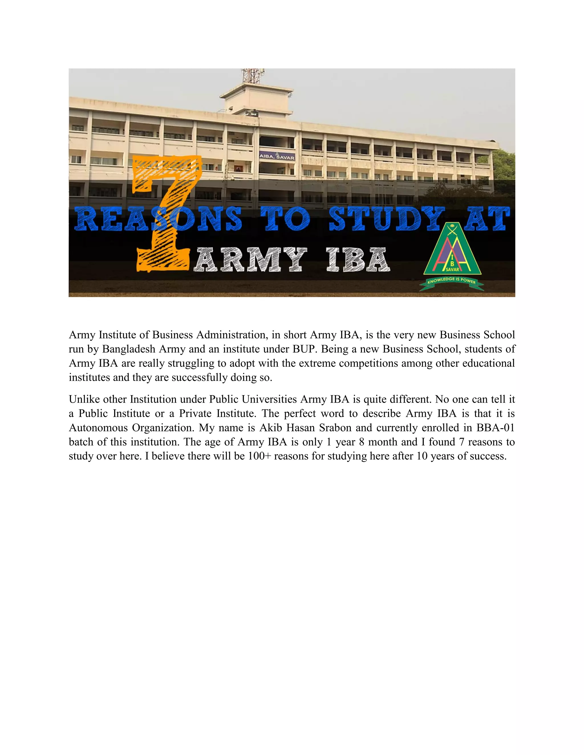 7 reasons to study at Army IBA | PDF