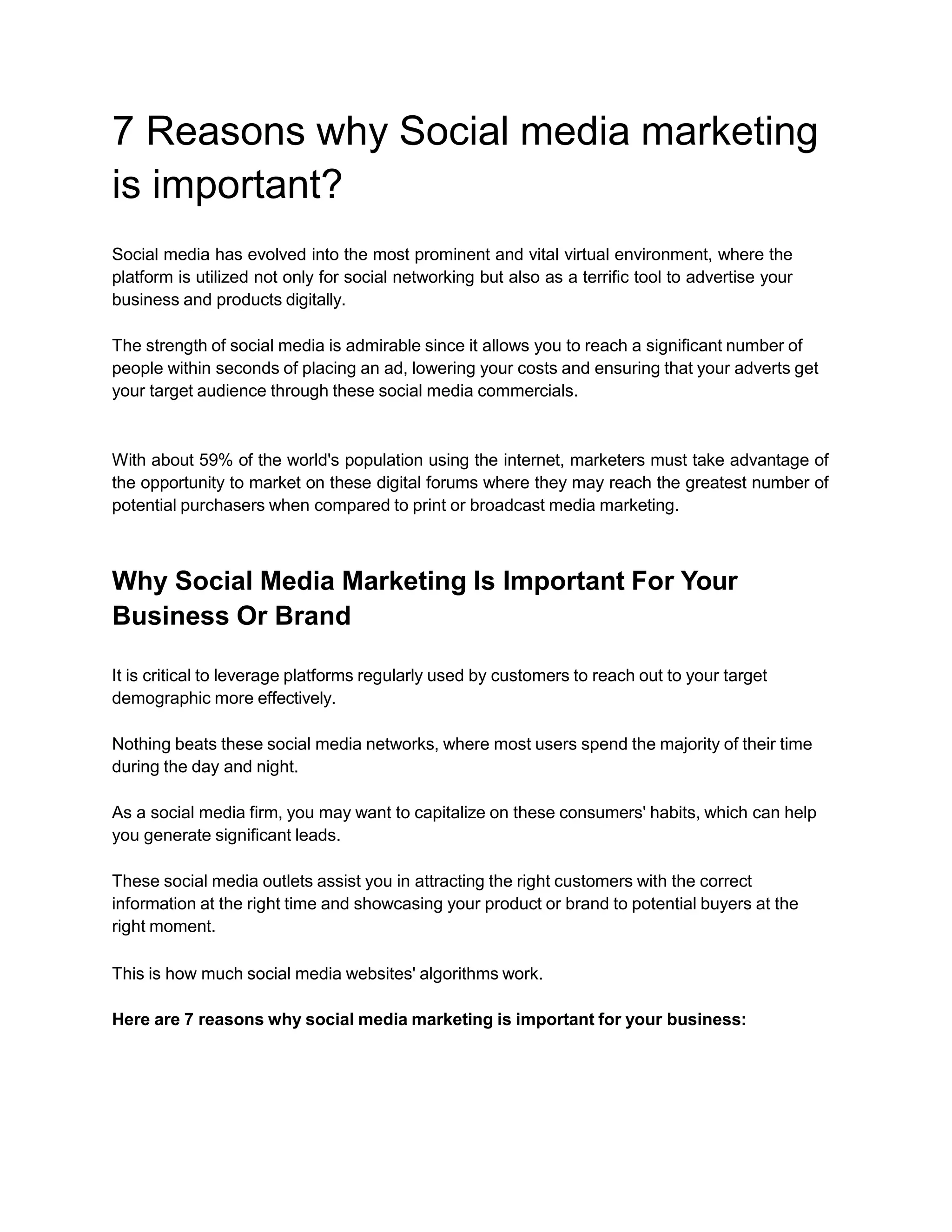 7 Reasons why Social media marketing is important.pptx | Social Networking | Internet