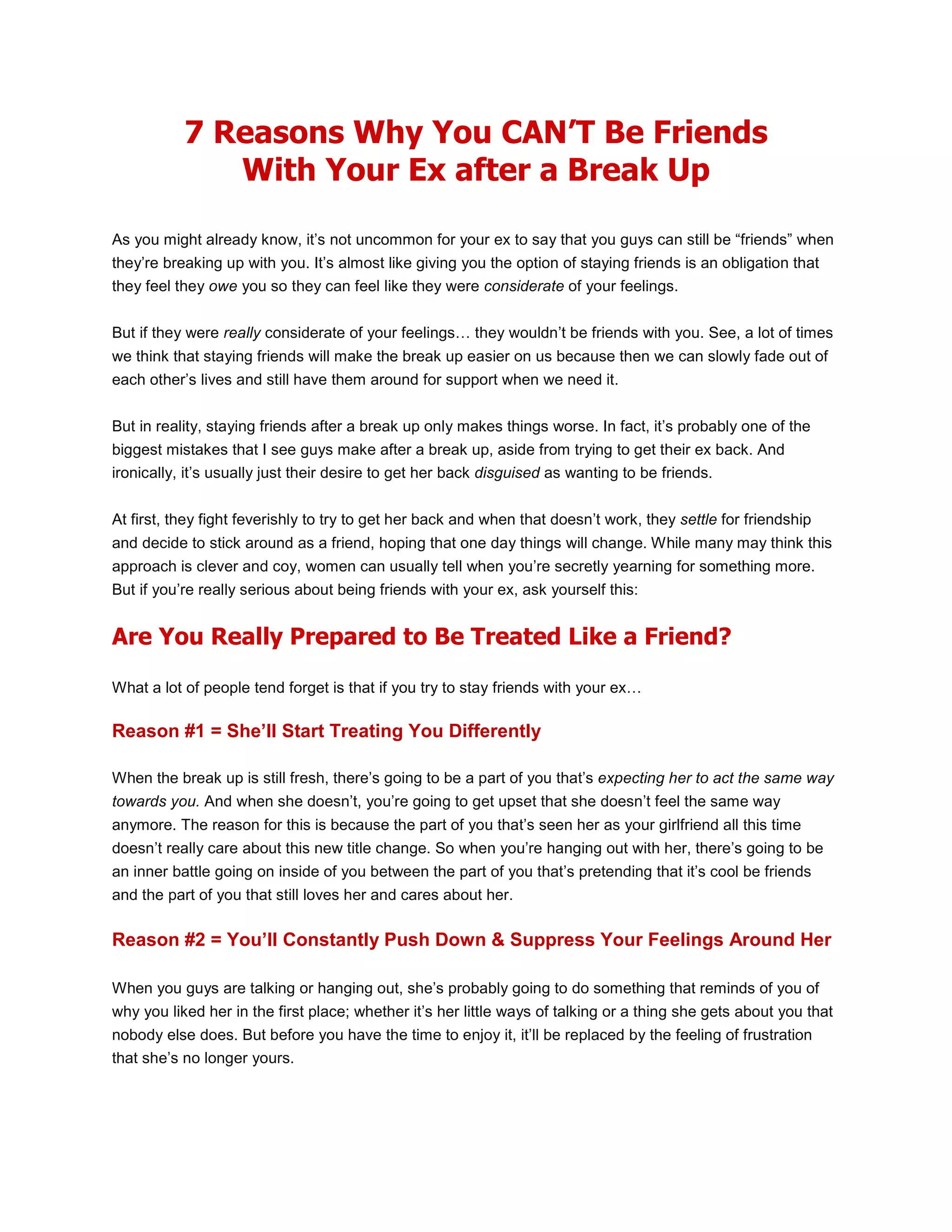 7 reasons why you can’t be friends with your ex after a break up | PDF