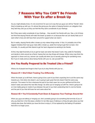 7 reasons why you can’t be friends with your ex after a break up | PDF