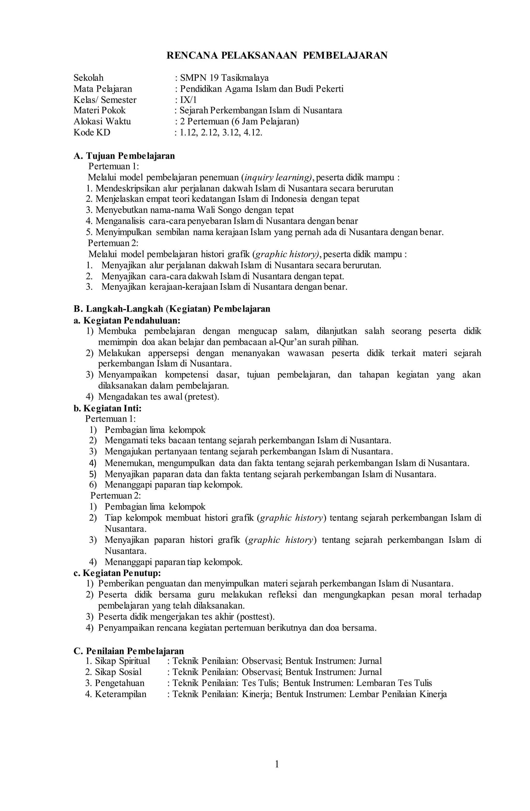 7 rpp sejarah perkembangan islam di nusantara | DOC