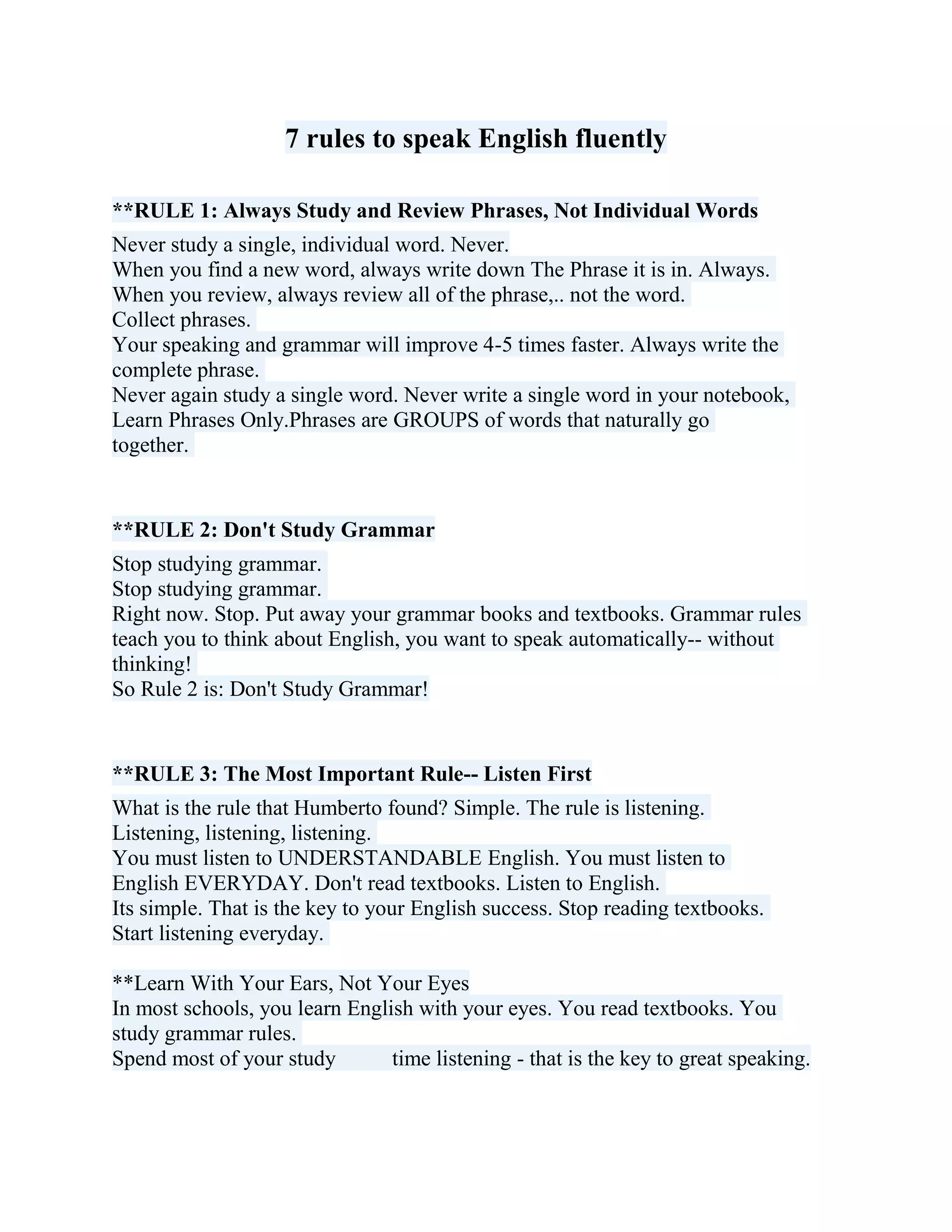 7 rules to speak english fluently | DOCX