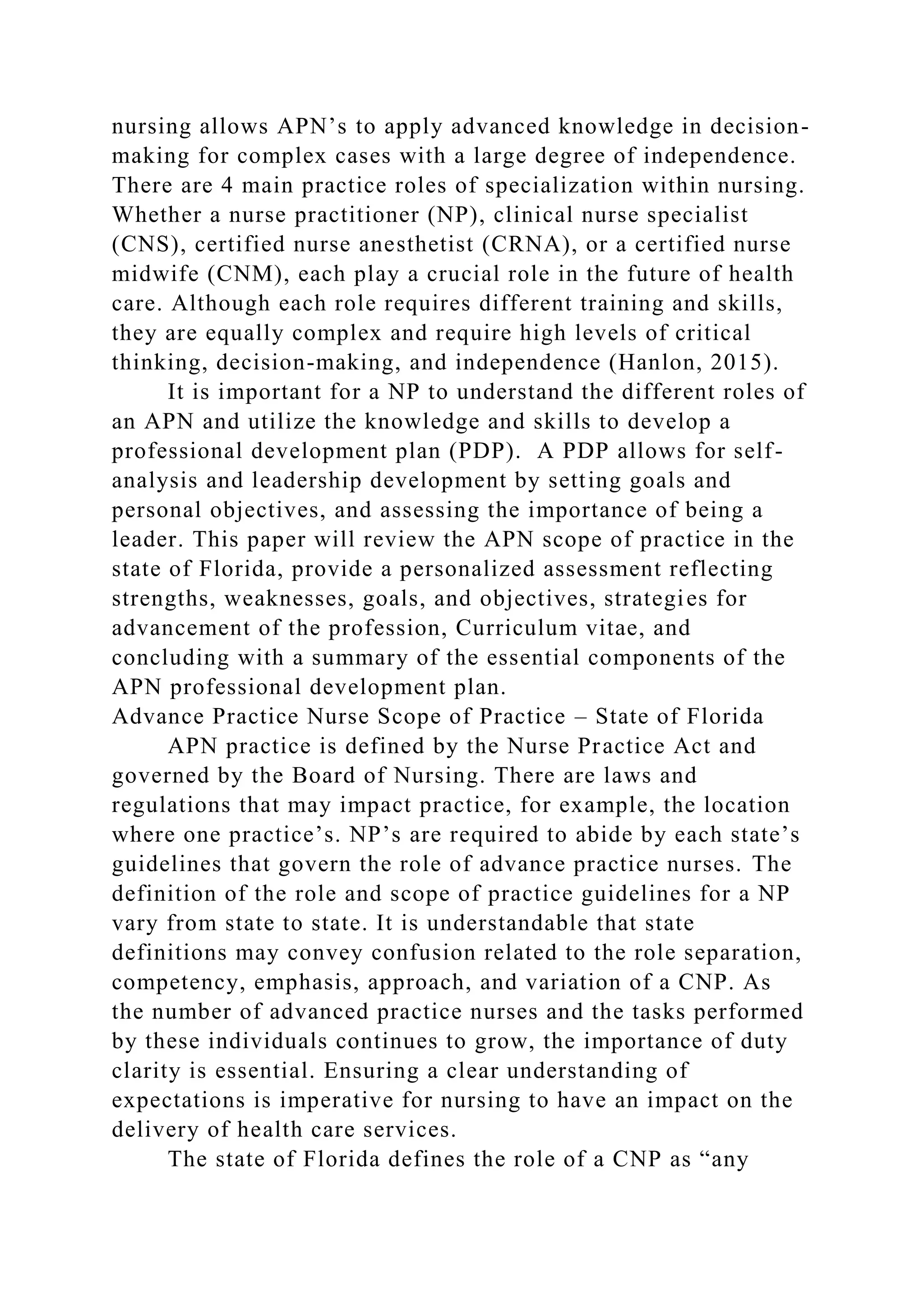 7Running head APN PROFESSIONAL DEVELOPMENT PLAN.docx