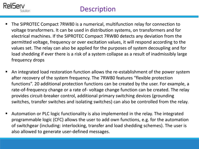 7RW80 Voltage Frequency Protection Relay | PPT