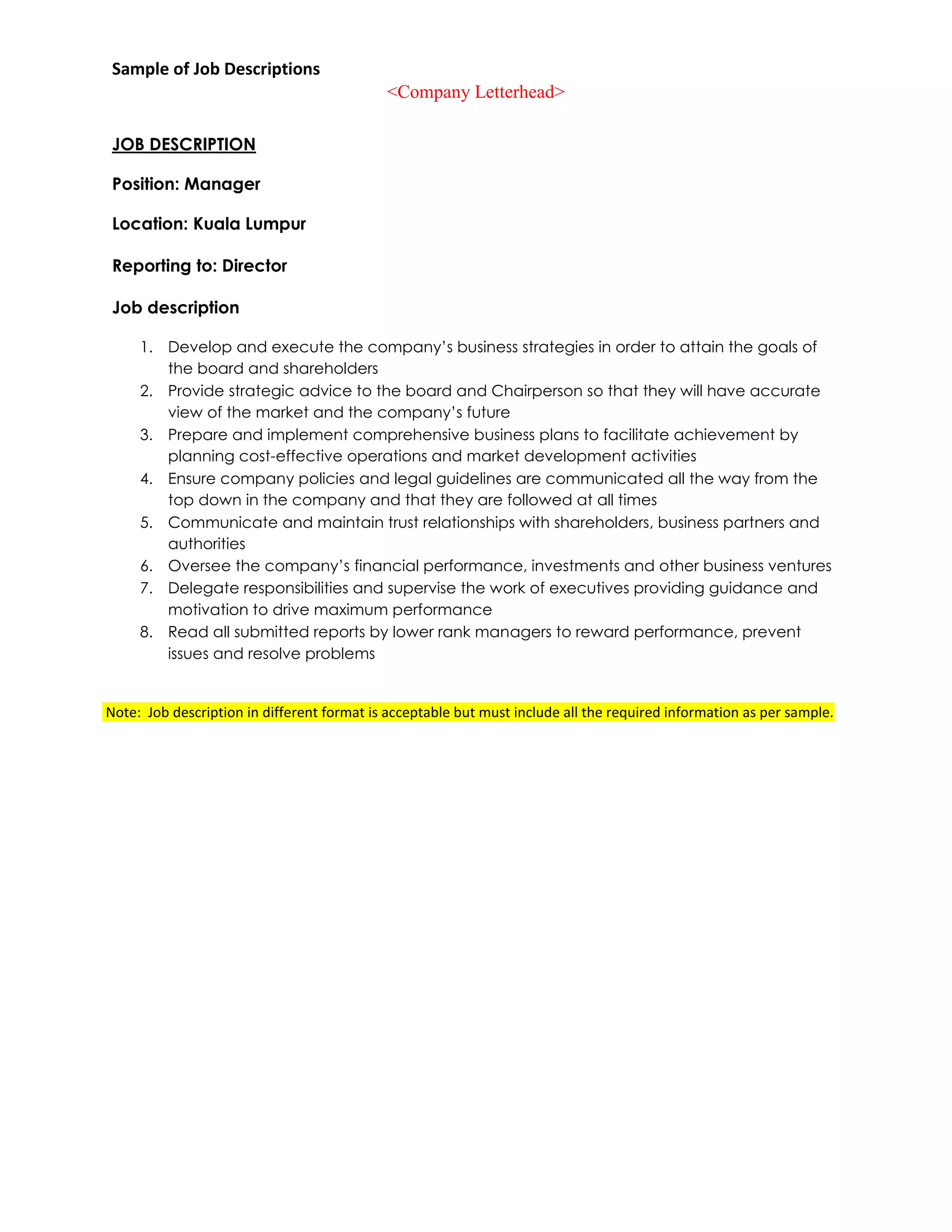 7 sample of job description | PDF