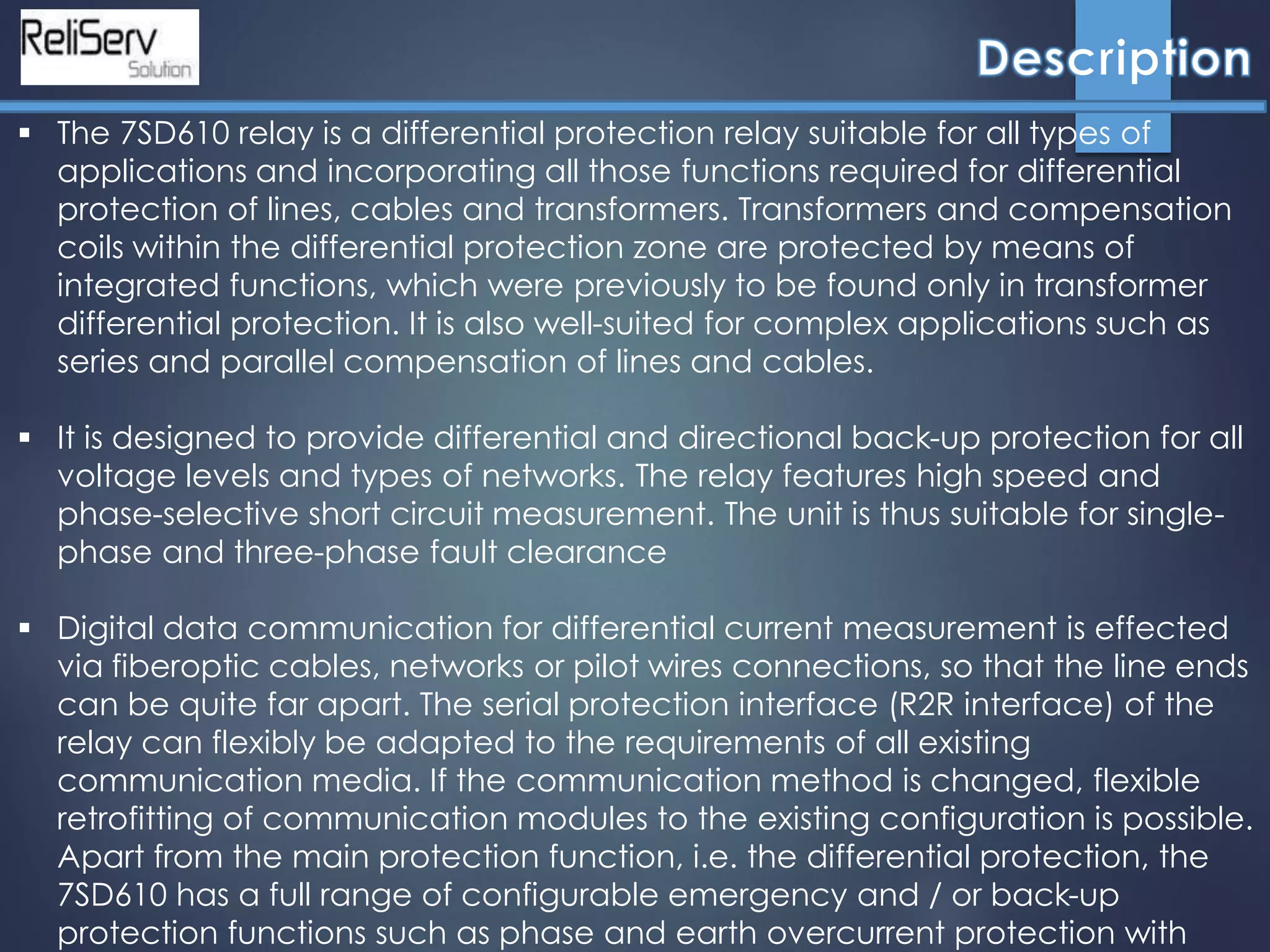 7SD61 Cable Differential Protection Relay | PDF