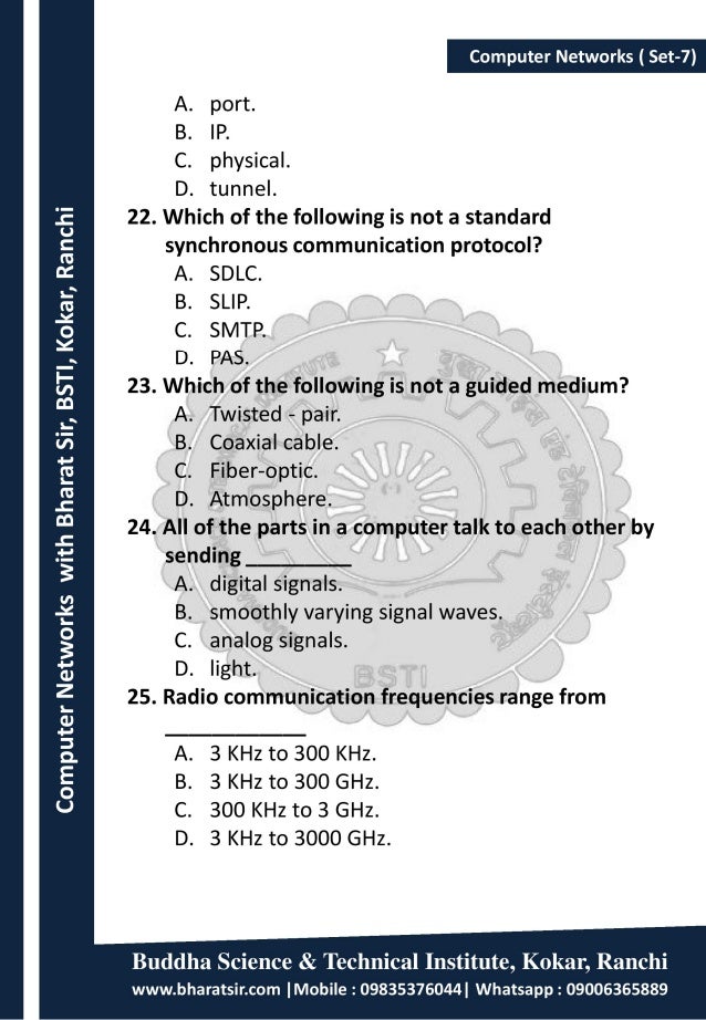 BSTI-BharatSir : Computer Network , Set-7 | PDF