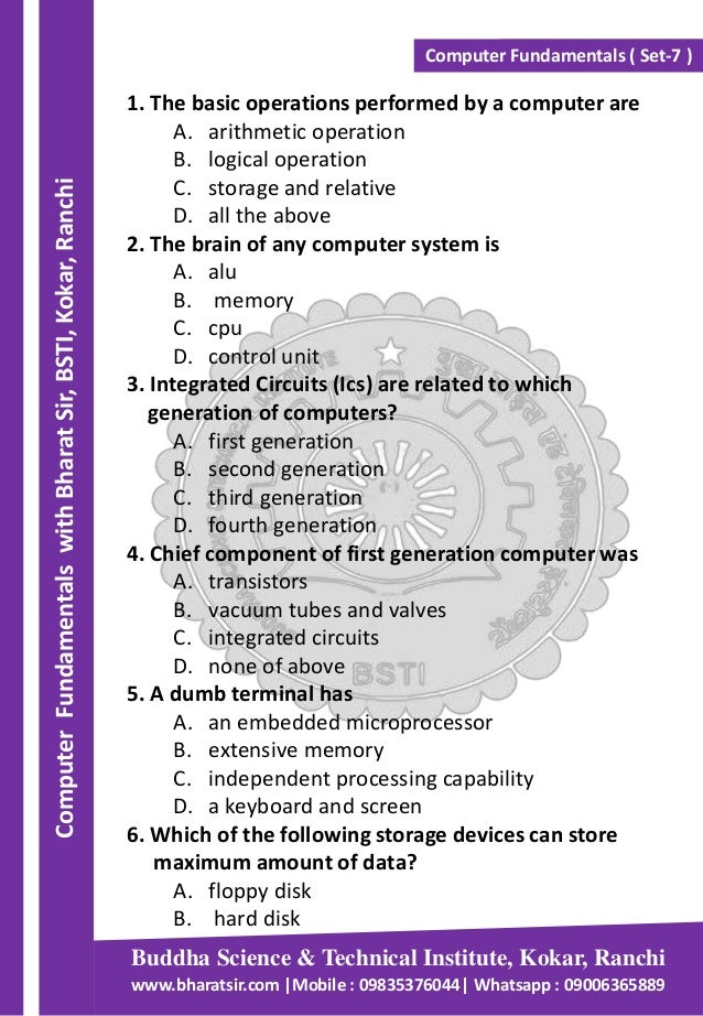 BSTI-BharatSir : Computer Fundamentals Set-7 | PPTX