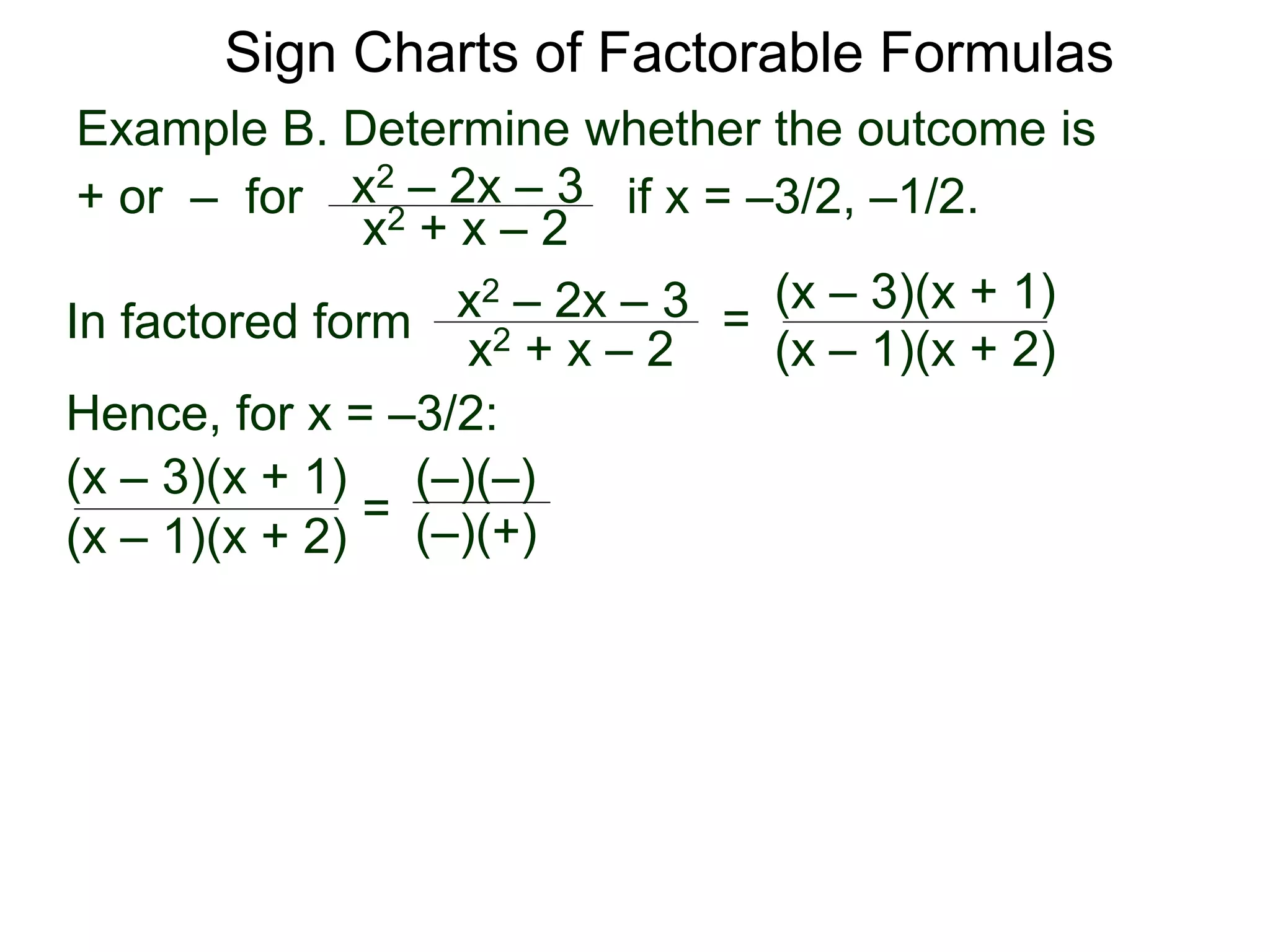 7 sign charts of factorable formulas y | PPT