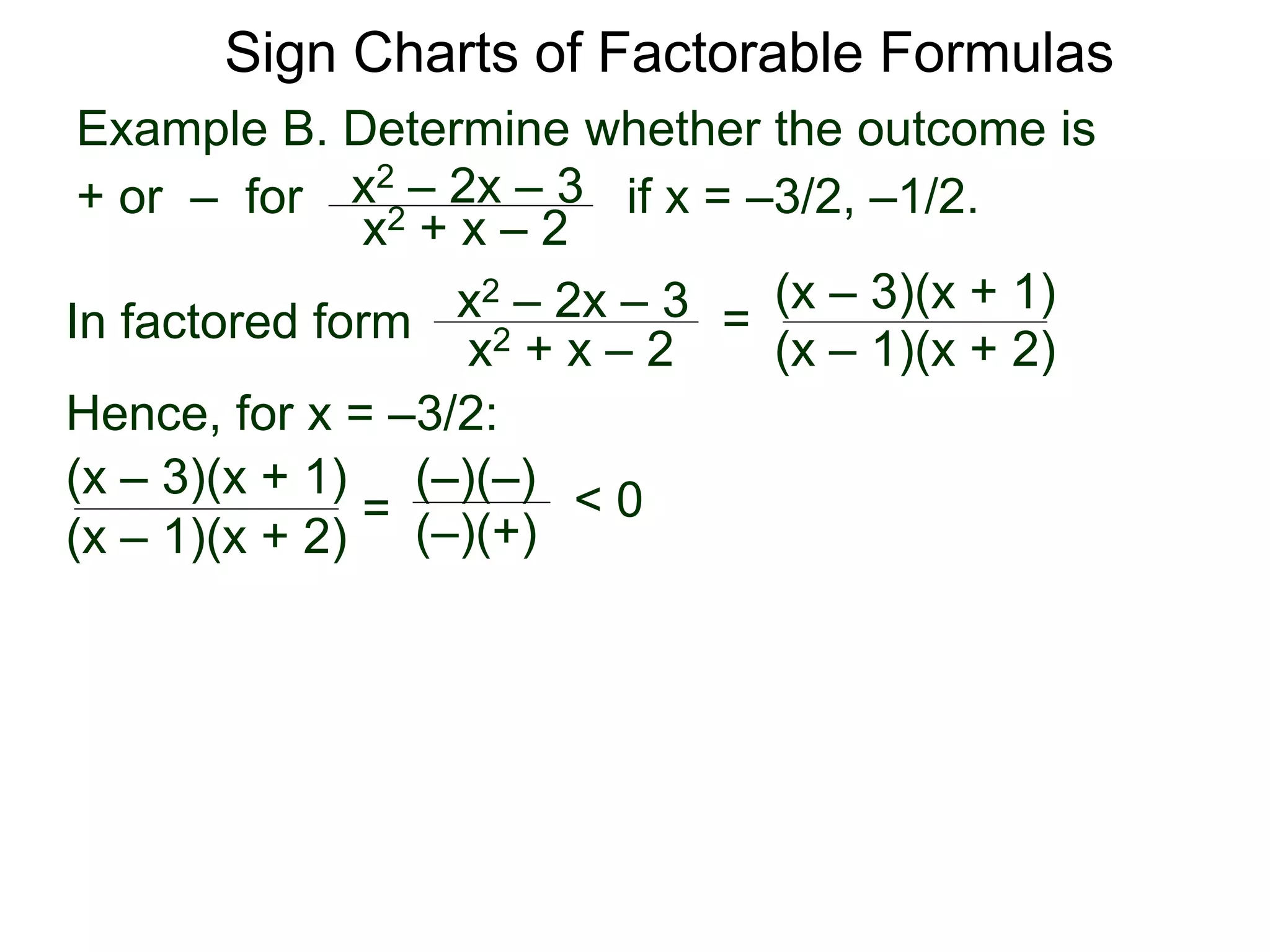 7 sign charts of factorable formulas y | PPT
