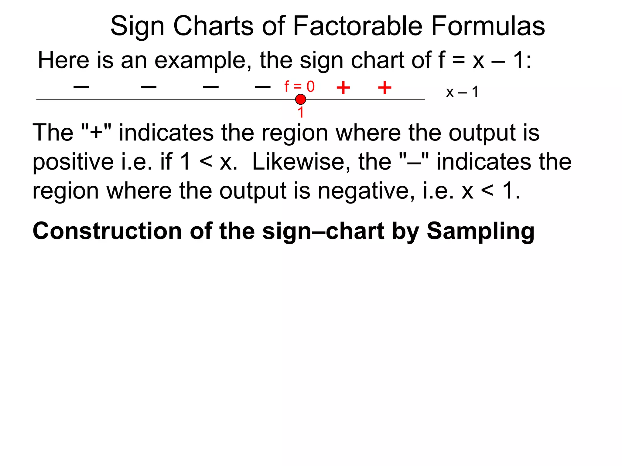 7 sign charts of factorable formulas y | PPT