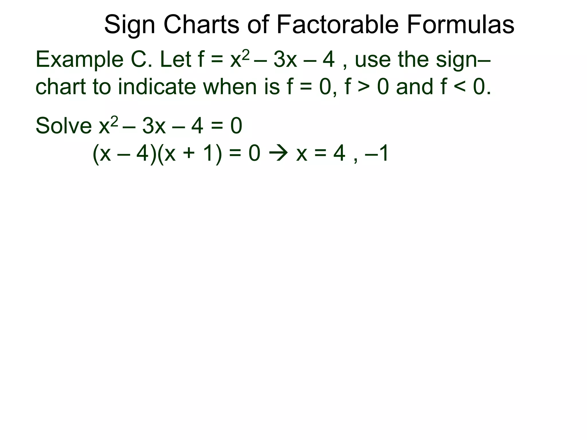 7 sign charts of factorable formulas y | PPT