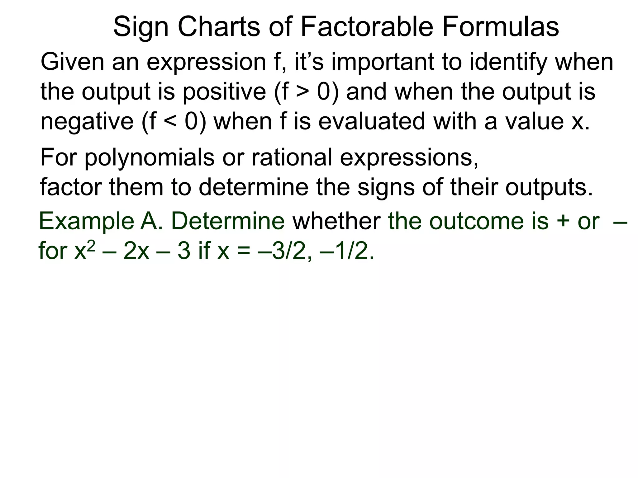 7 sign charts of factorable formulas y | PPT
