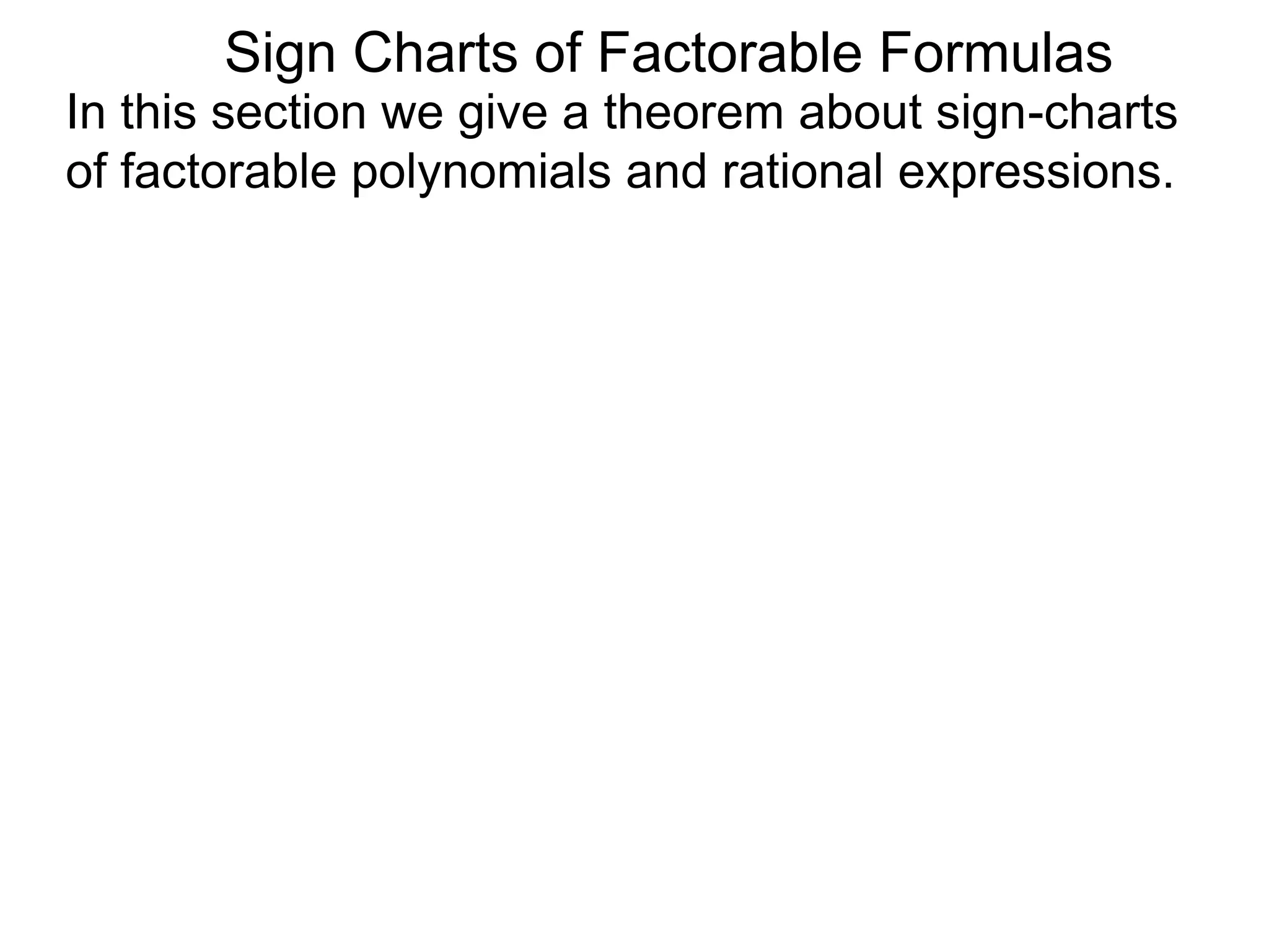 7 sign charts of factorable formulas y | PPT