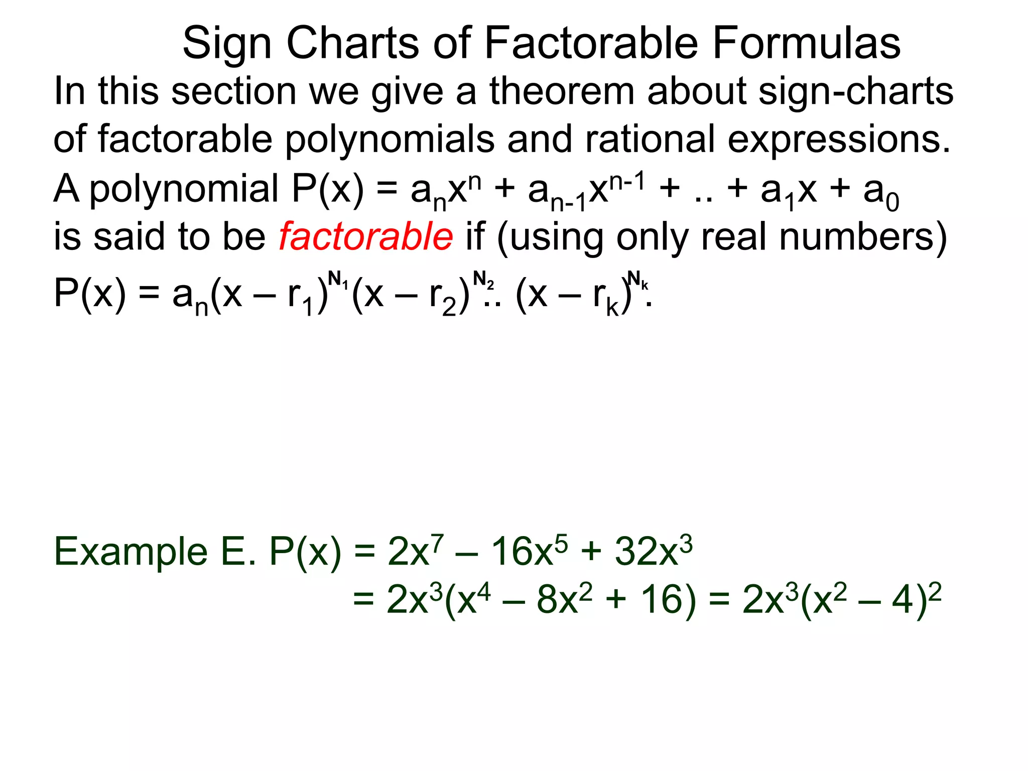 7 sign charts of factorable formulas y | PPT