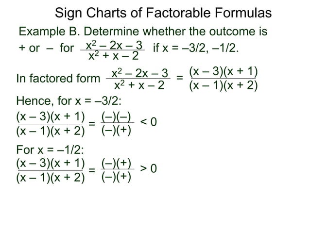 7 sign charts of factorable formulas y | PPT