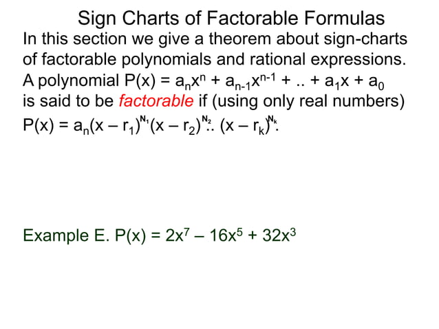 7 sign charts of factorable formulas y | PPT