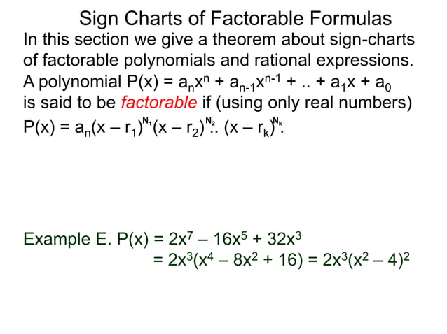 7 sign charts of factorable formulas y | PPT