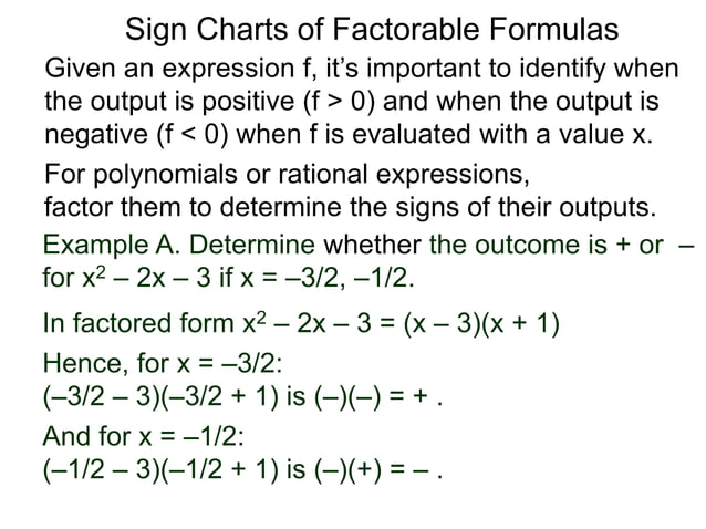 7 sign charts of factorable formulas y | PPT