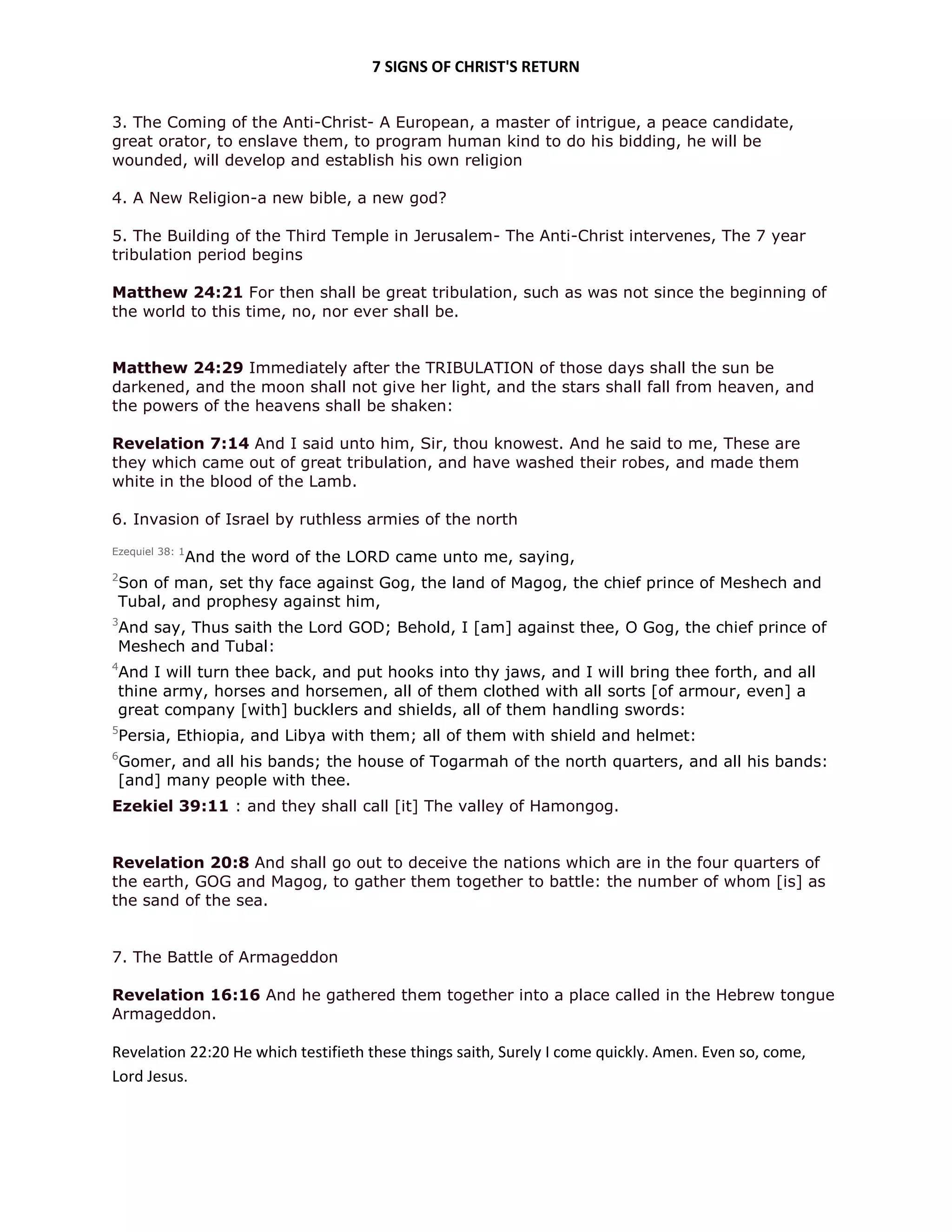 7 signs before christs return | DOCX