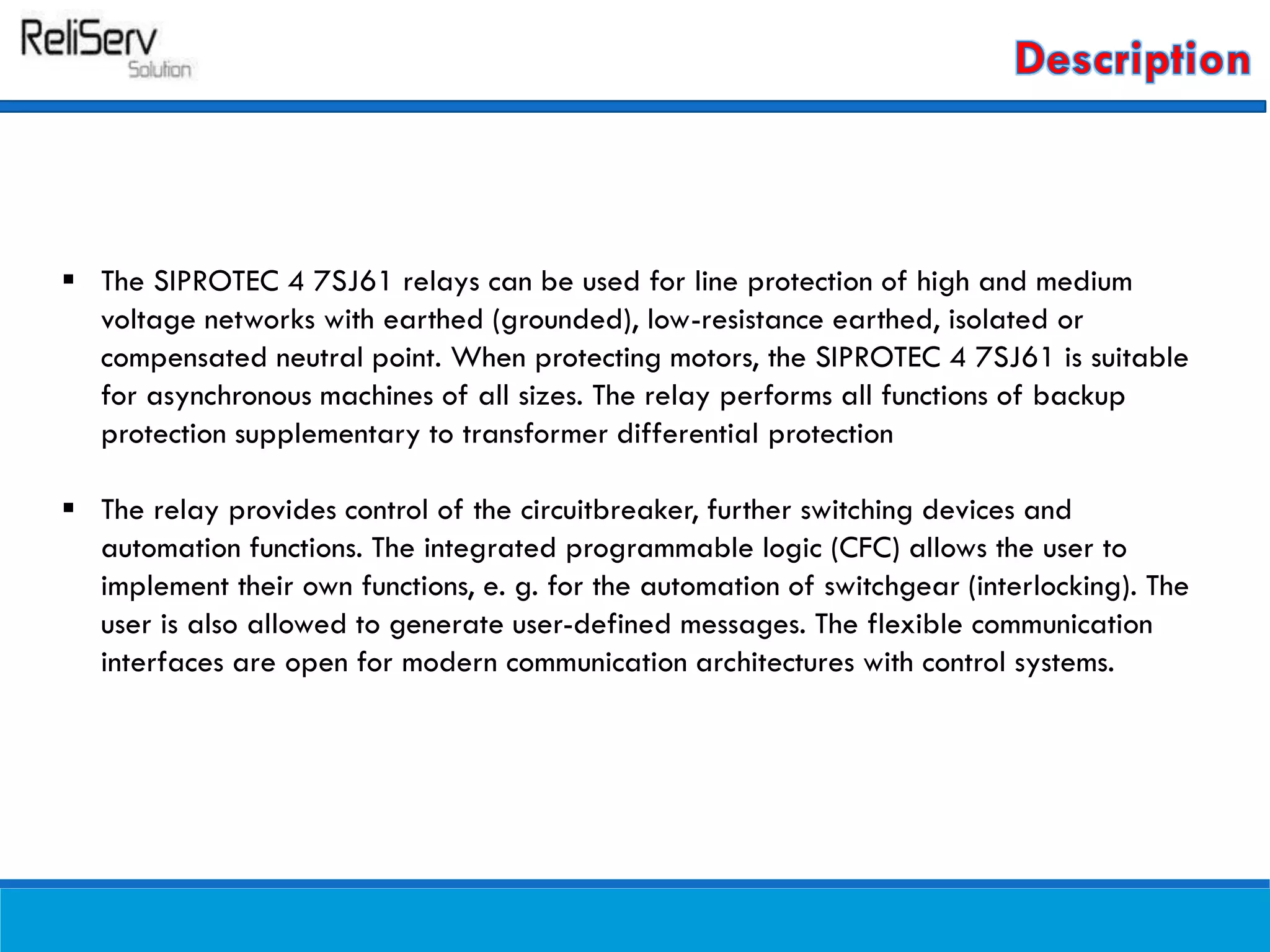 7SJ61 Over Current Relay | PDF