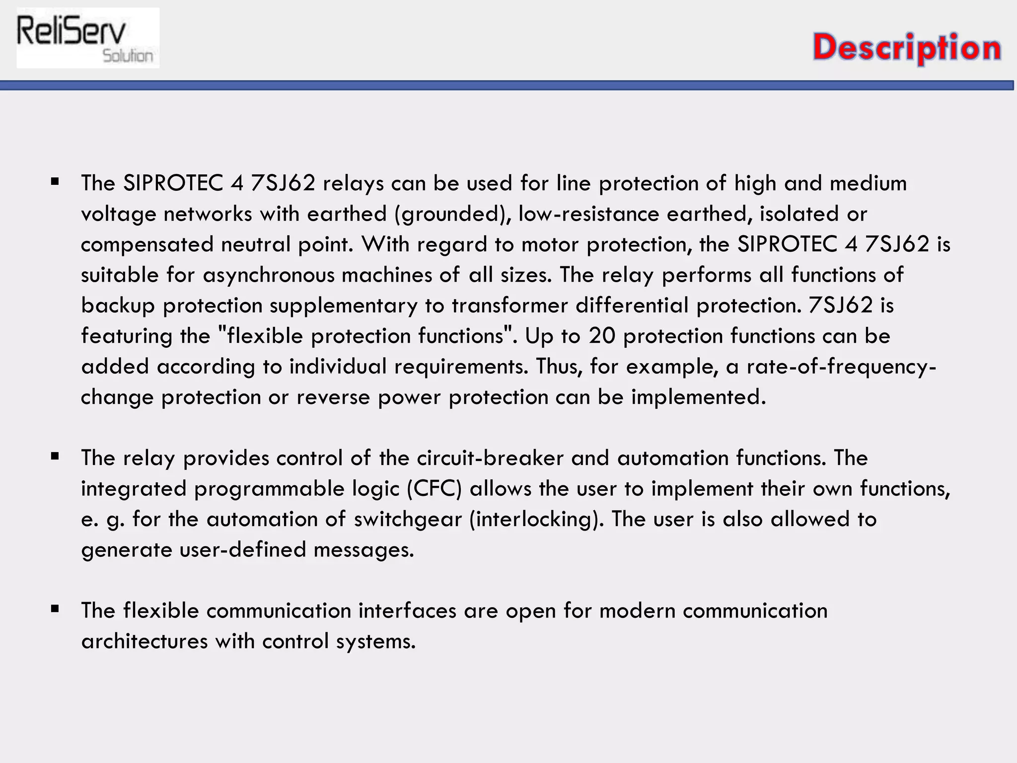 7SJ62 Multifunction Over Current Protection Relay | PDF