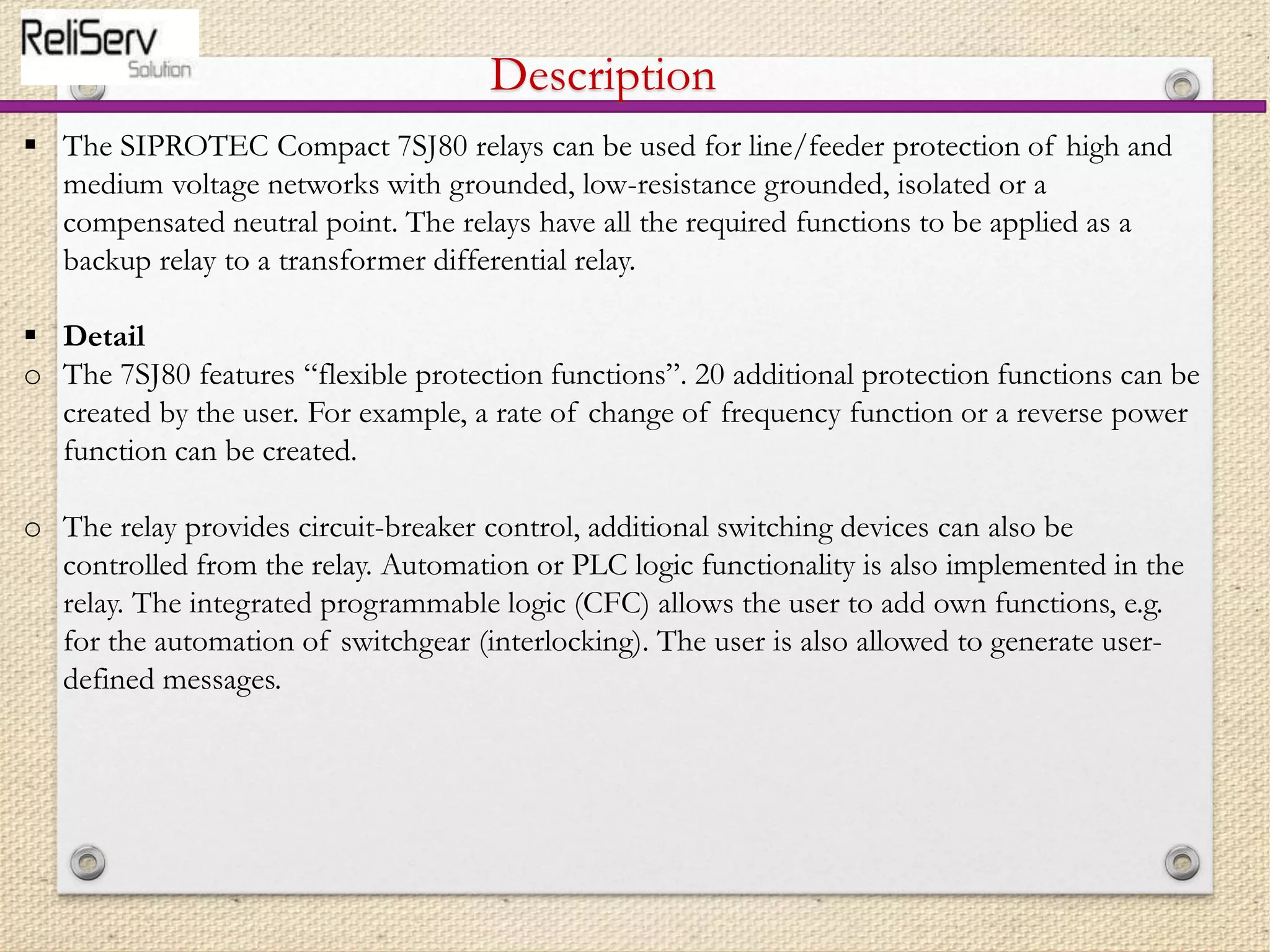 7SJ80 Overcurrent Relay | PDF
