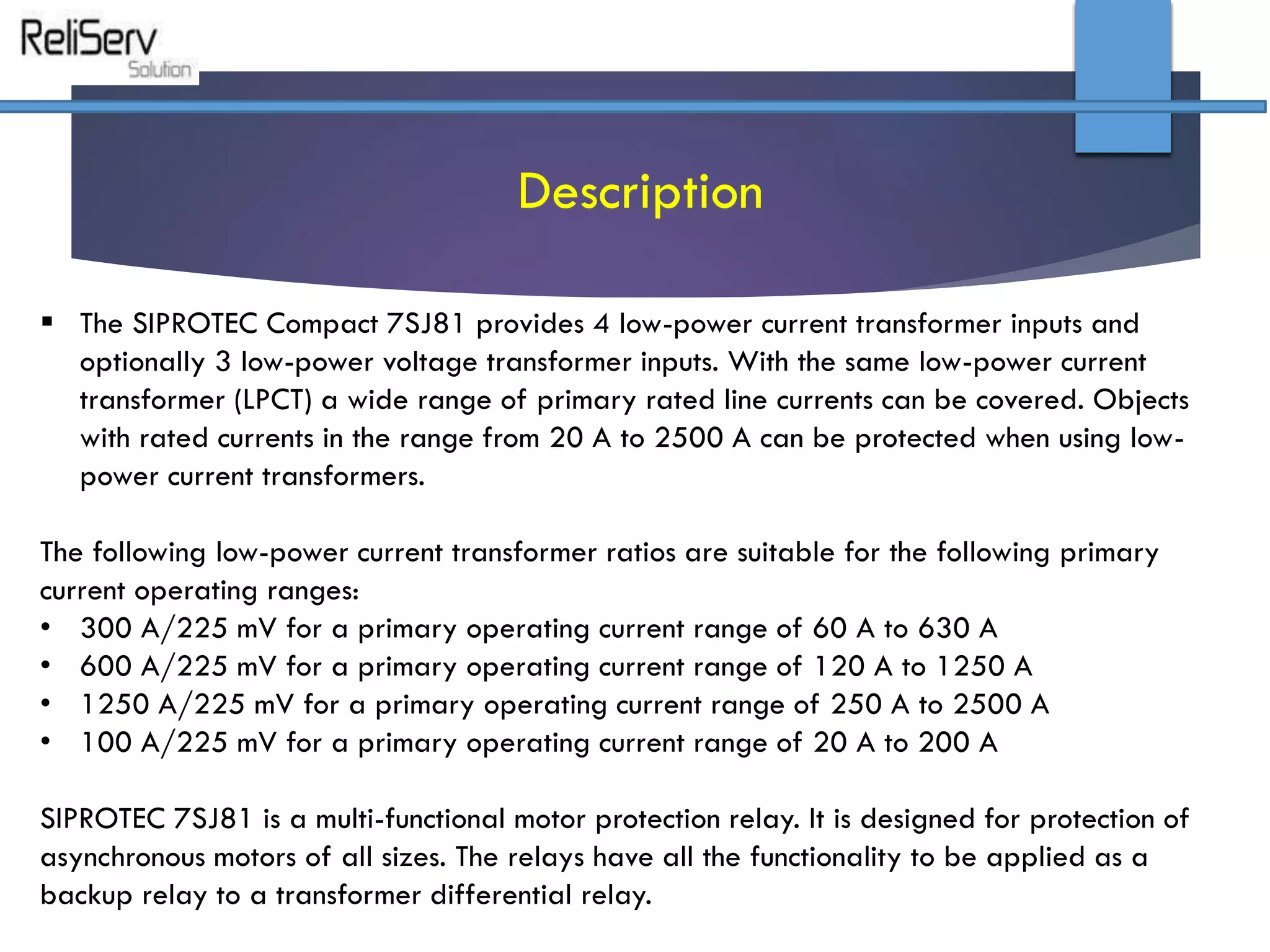 7SJ81 Overcurrent Relay | PPT