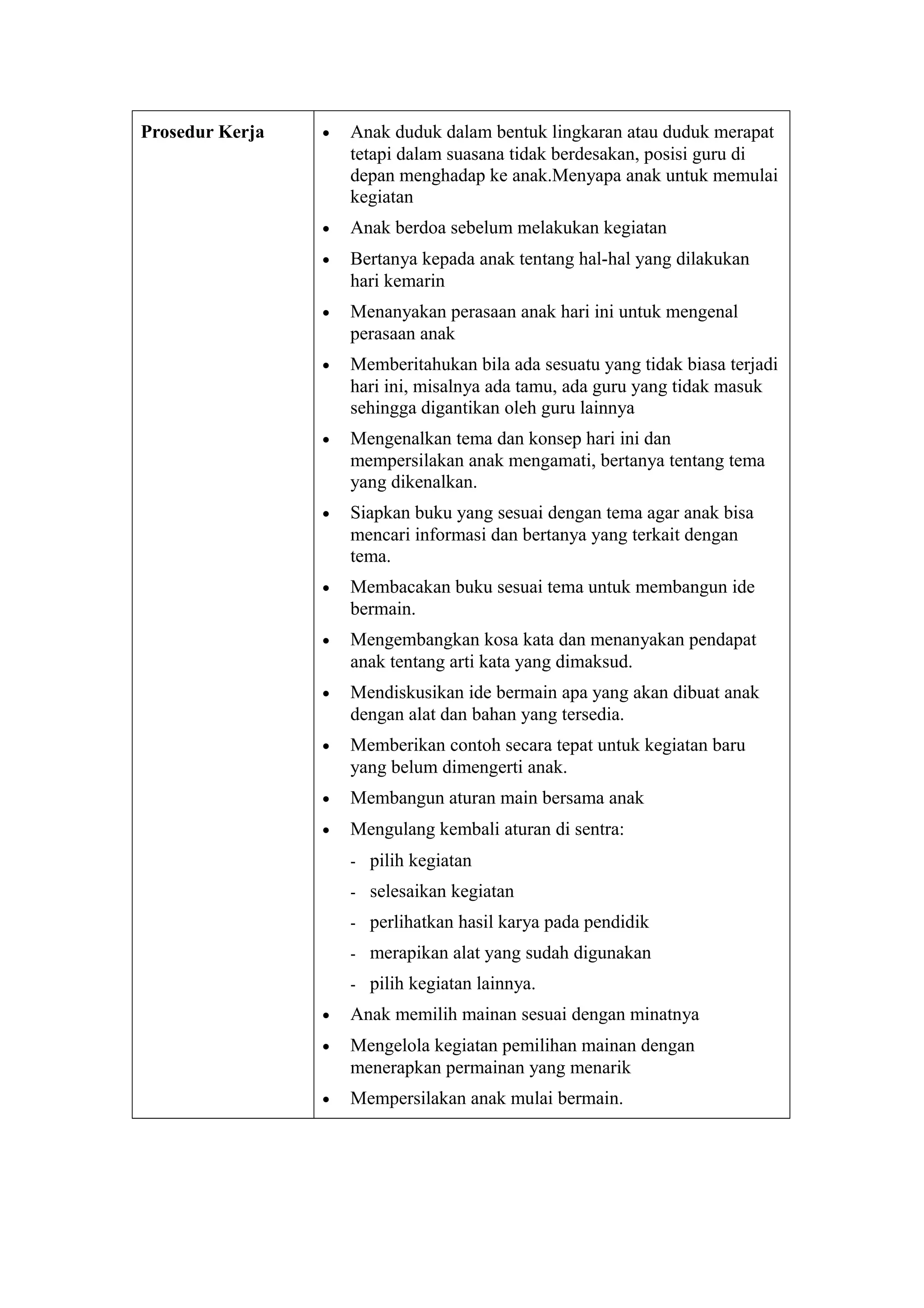 7 sop paud kegiatan pijakan sebelum main | DOC
