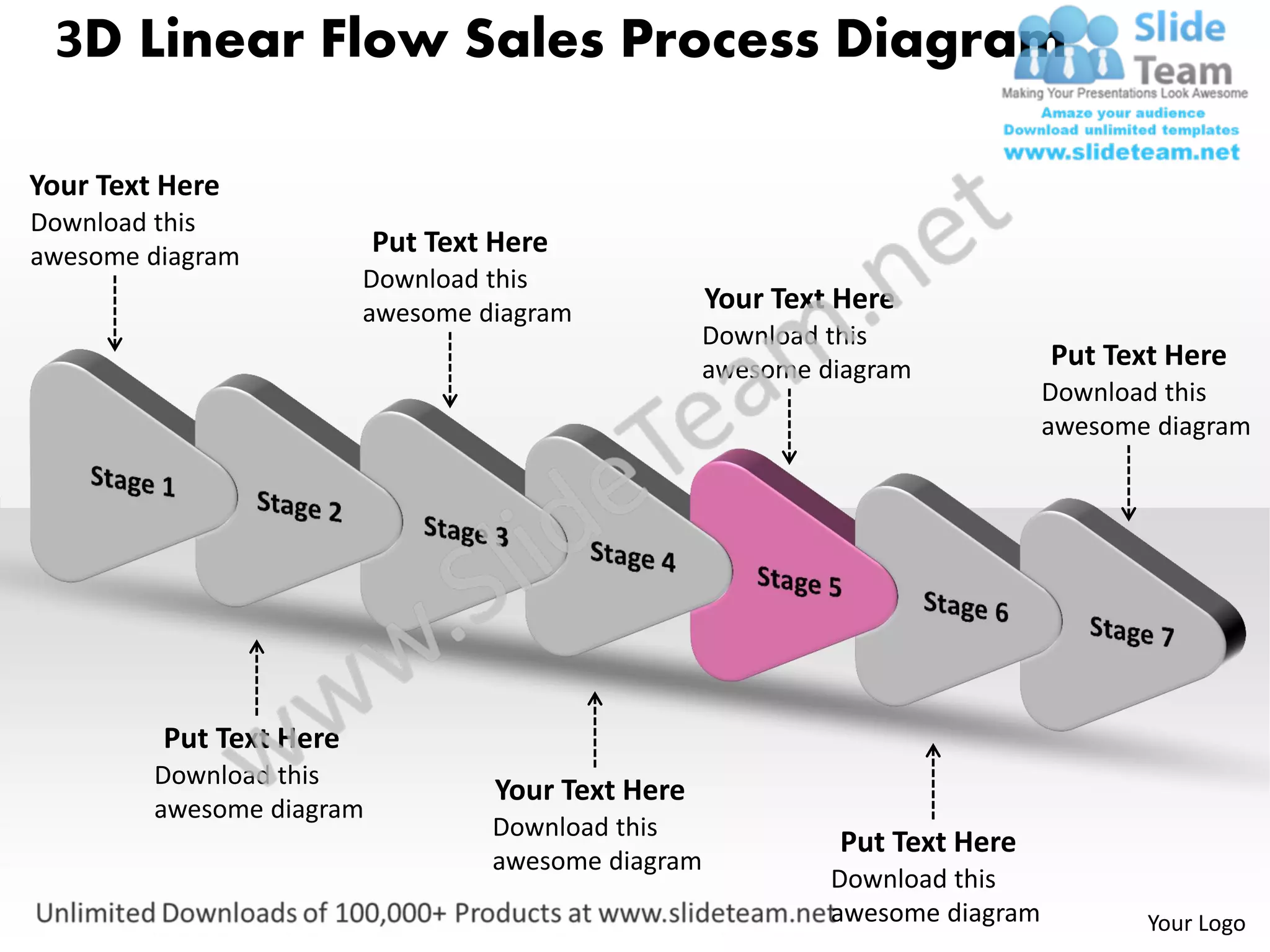 7 stages design 3d linear flow sales process diagram powerpoint ...