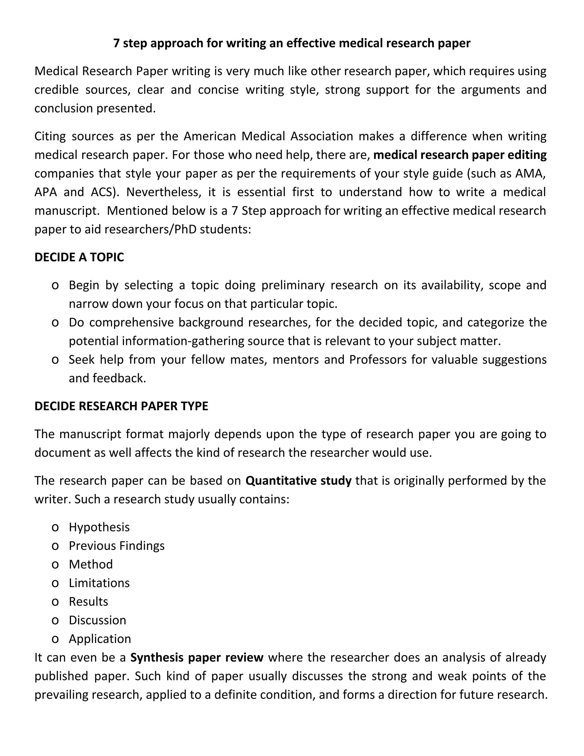 7 step approach for writing an effective medical research paper | PDF