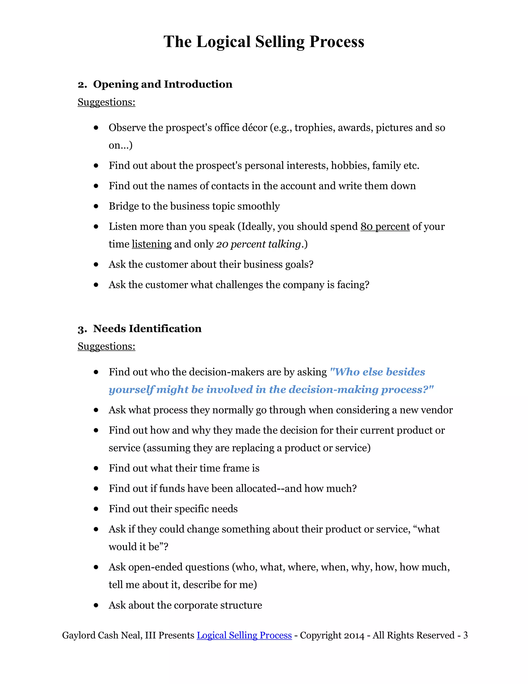 7 Step Logical Sales Process | PDF