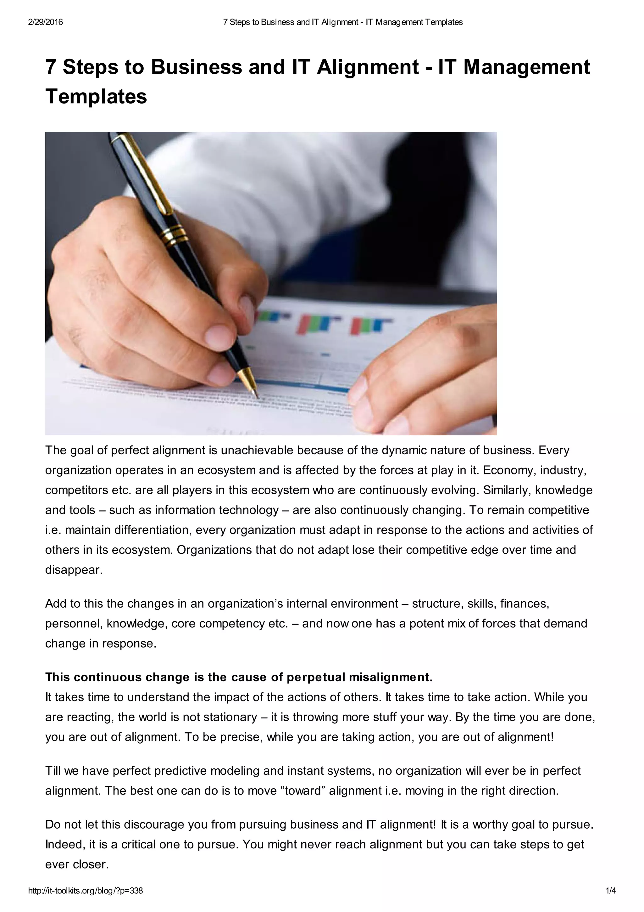 7 steps to business and it alignment it management templates | PDF | IT ...