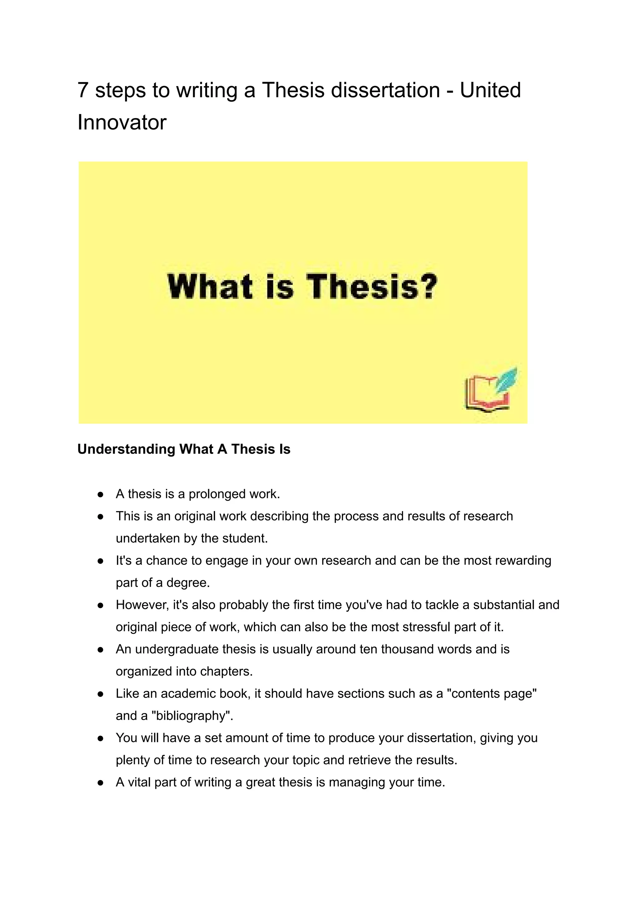 Step-by-Step Guide to Write a Thesis Dissertation by United Innovator | PDF