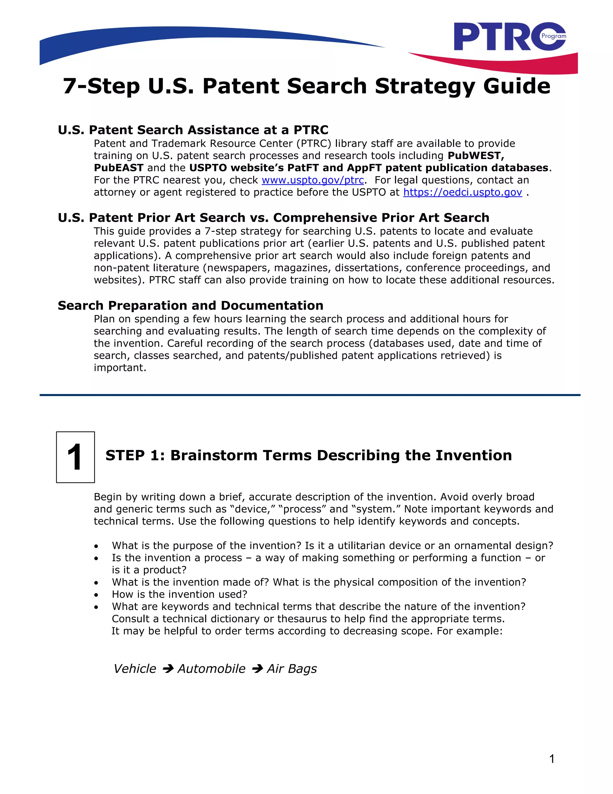 7 Step US Patent Search Strategy Guide Reference via USPTO | PDF