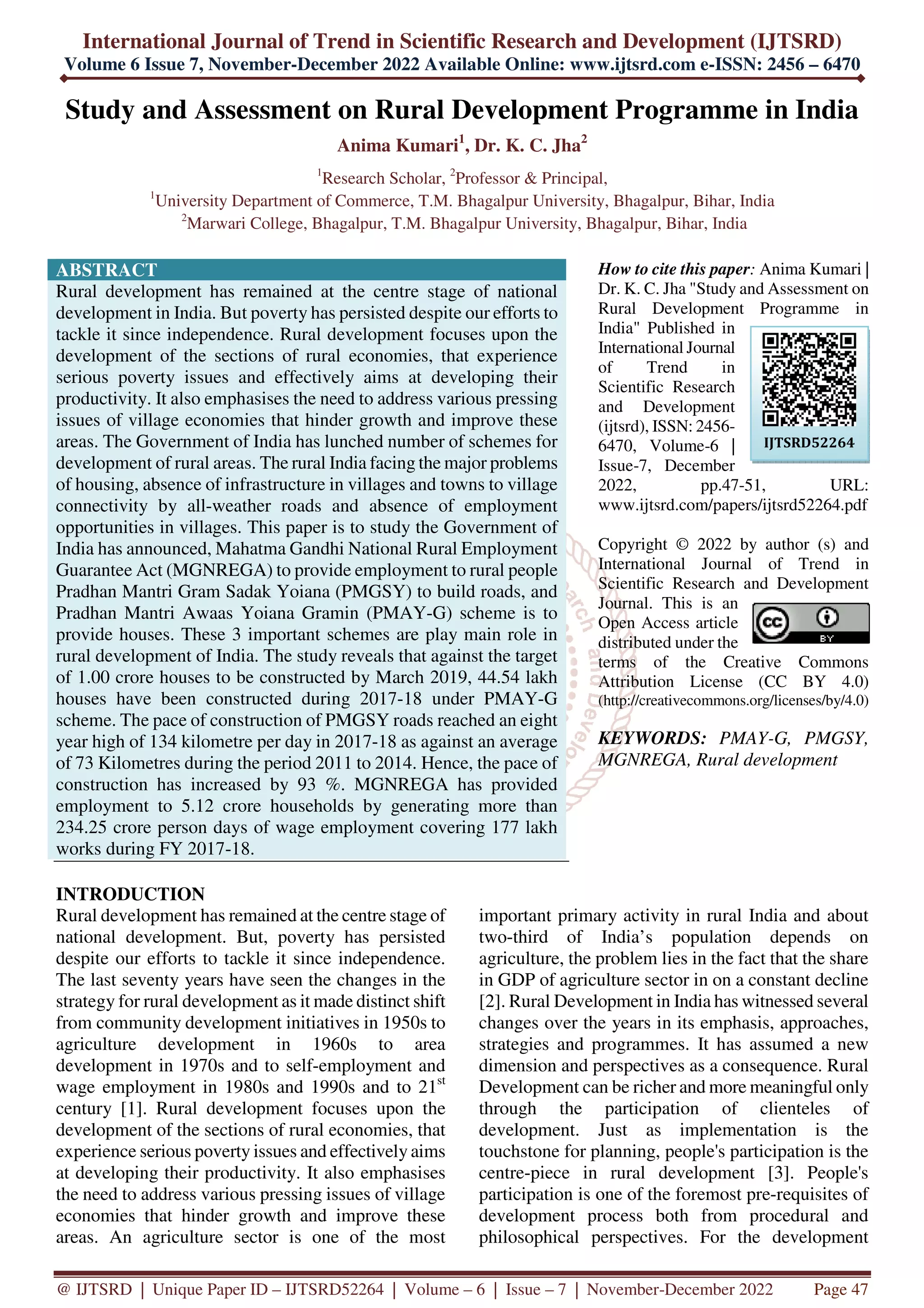 Study and Assessment on Rural Development Programme in India | PDF