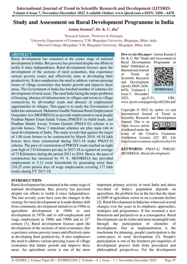 Study and Assessment on Rural Development Programme in India | PDF ...