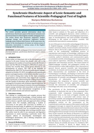 Synchronic Diachronic Aspect of Lexic Semantic and Functional Features of Scientific Pedagogical ...