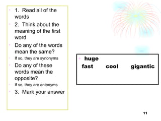 understand and know the difference between synonyms, and antonyms | PPT
