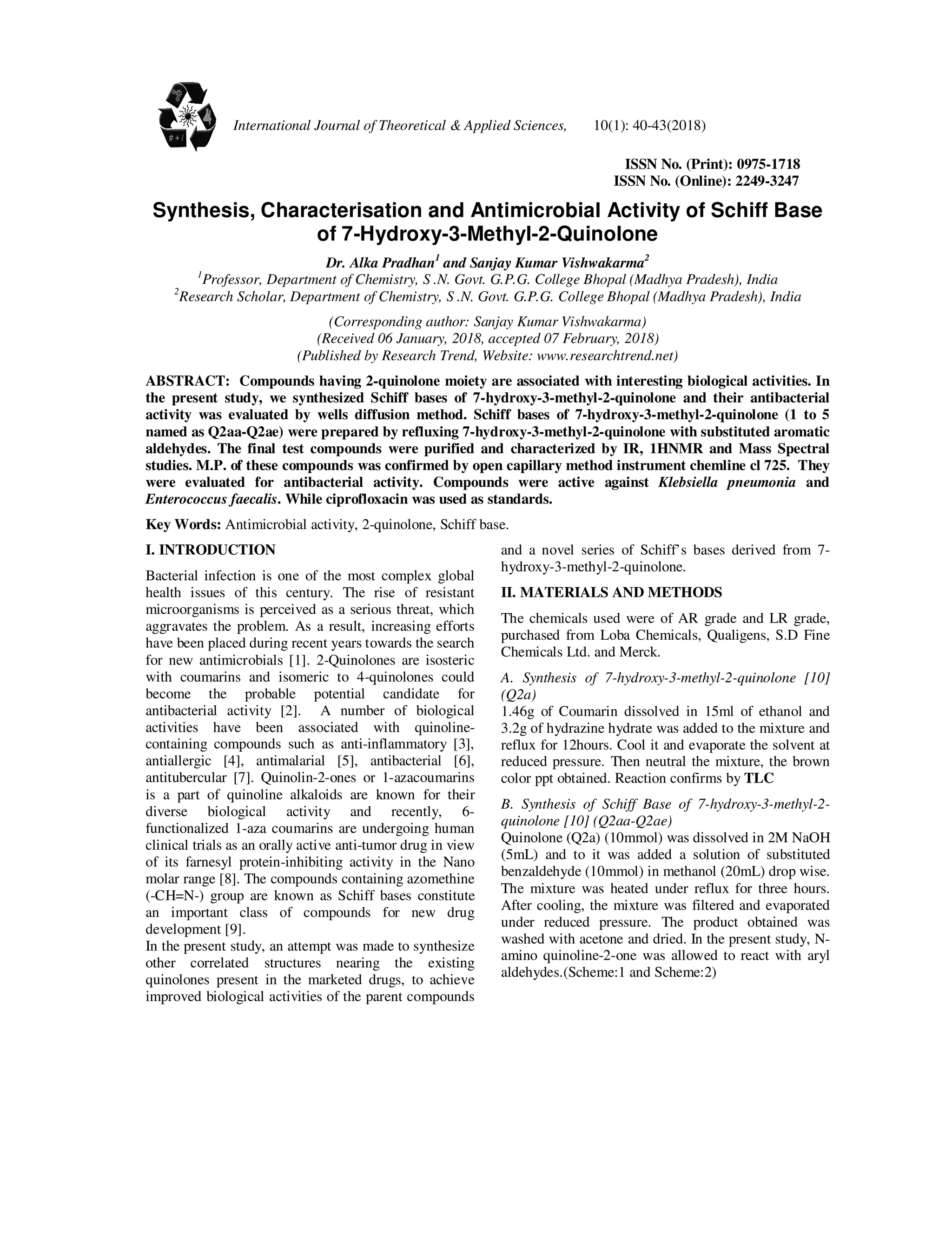 7 synthesis, characterisation and antimicrobial activity of schiff base of 7 hydroxy-3-methyl-2 ...