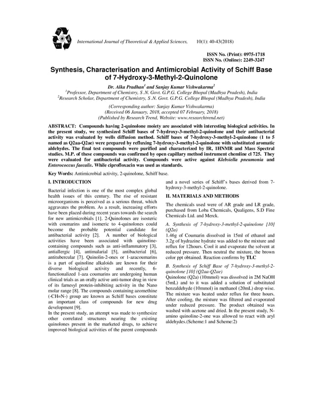 7 synthesis, characterisation and antimicrobial activity of schiff base of 7 hydroxy-3-methyl-2 ...